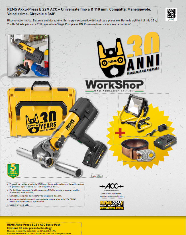 Pressatrice REMS Akku-Press E22 ACC set PROMO 30 ANNI REMS + KIT OMAGG